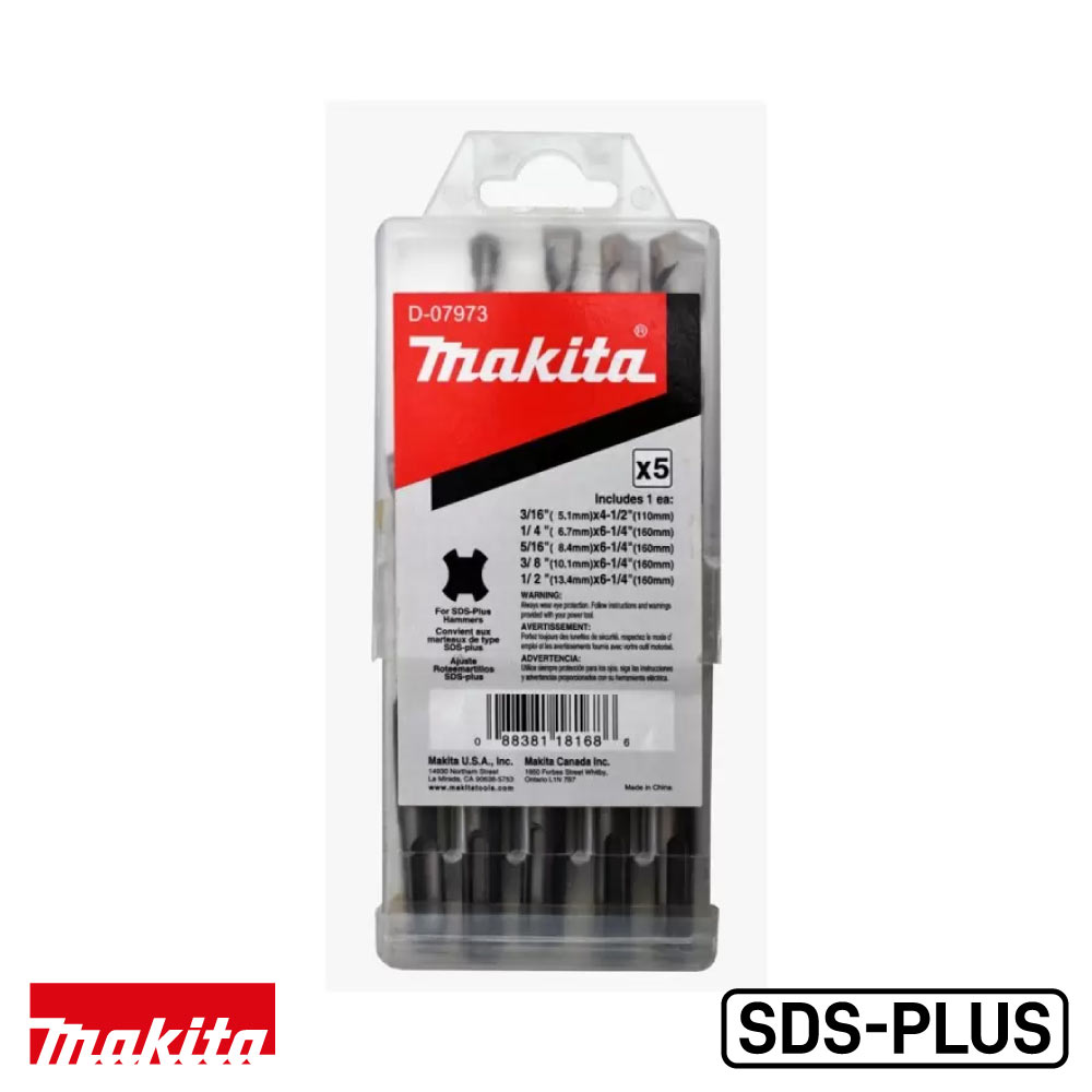 SET DE BROCAS SDS-PLUS 5 UNID (3-16", 1/4", 5/16", 3/8", 1/2") D-07973 - Makita - Soldametal