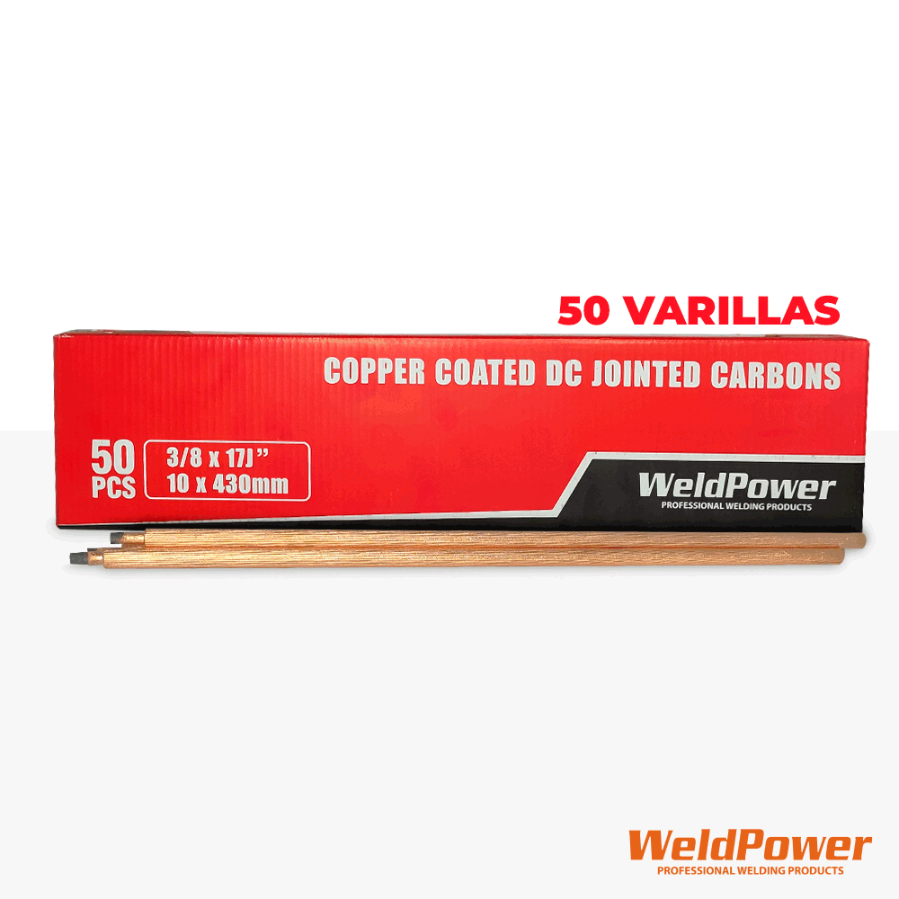 3/8 X 17" ELECTRODO DE CARBÓN JOINTED CAJA DE 50 VARILLAS - WeldPower - Soldametal